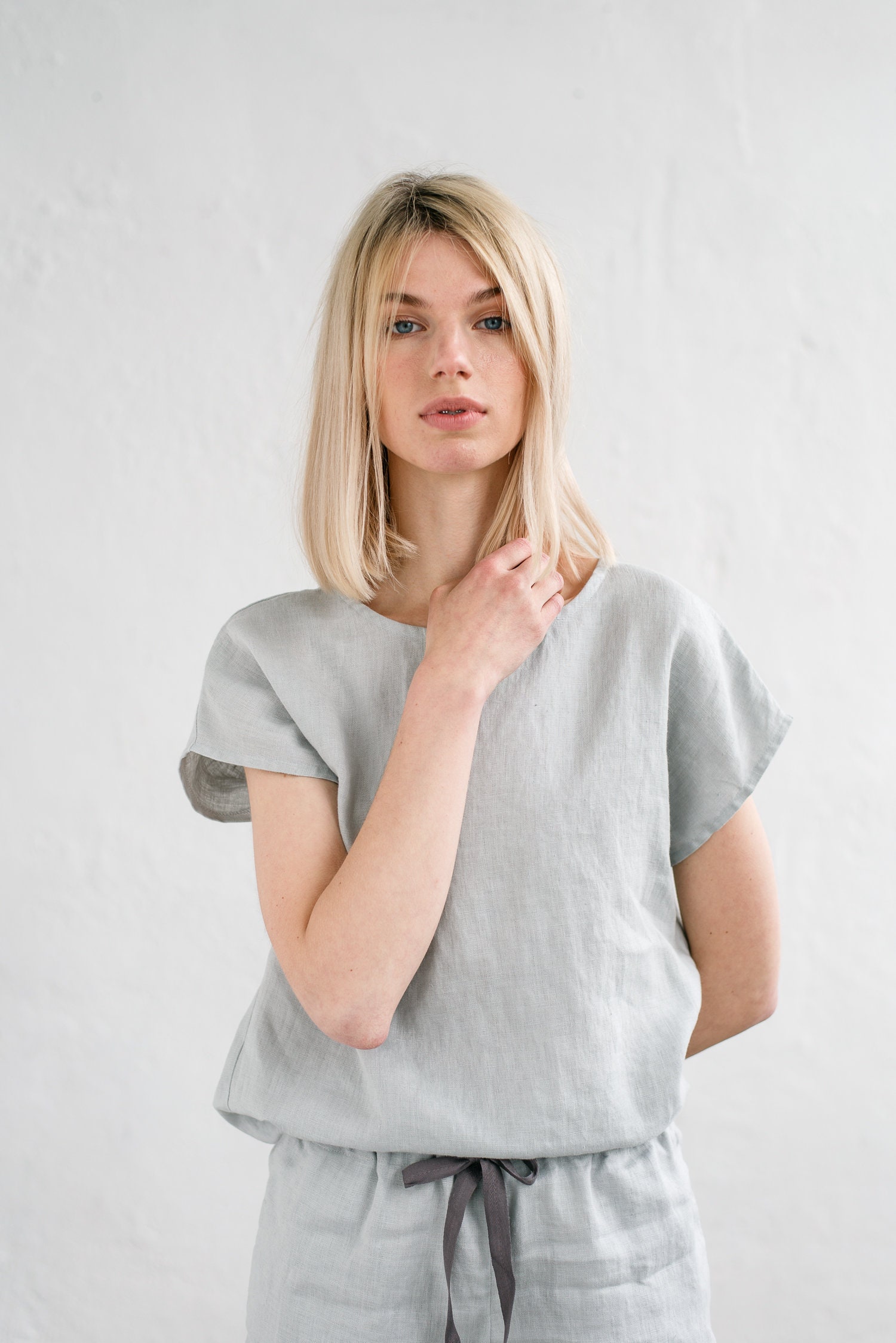 Linen Pajama Set - Linen Night Wear - Women Sleepwear - Ice Grey Linen ...