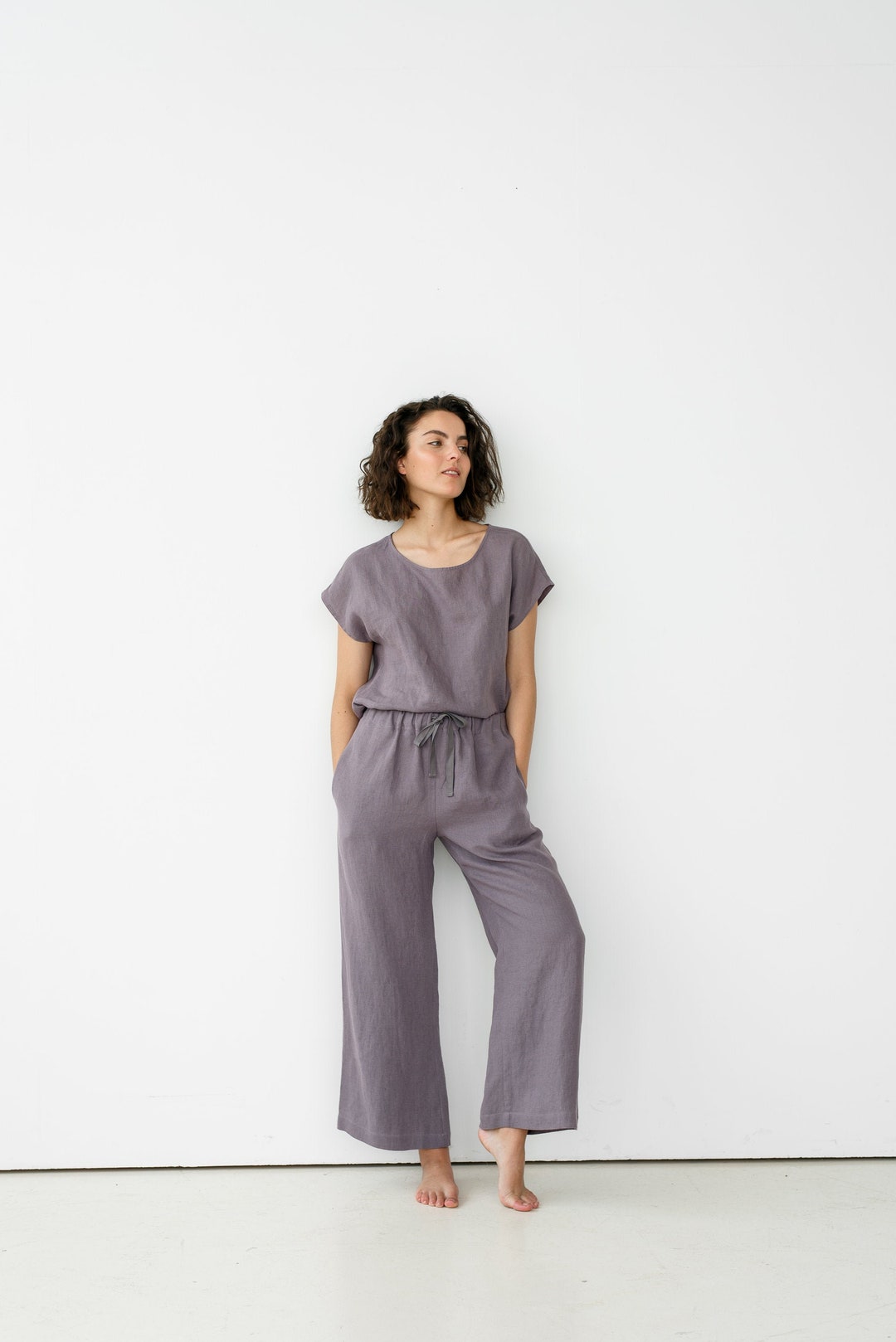 Wide Leg Pants Linen - Linen Pyjamas - Linen Sleepwear - Kimono Top ...