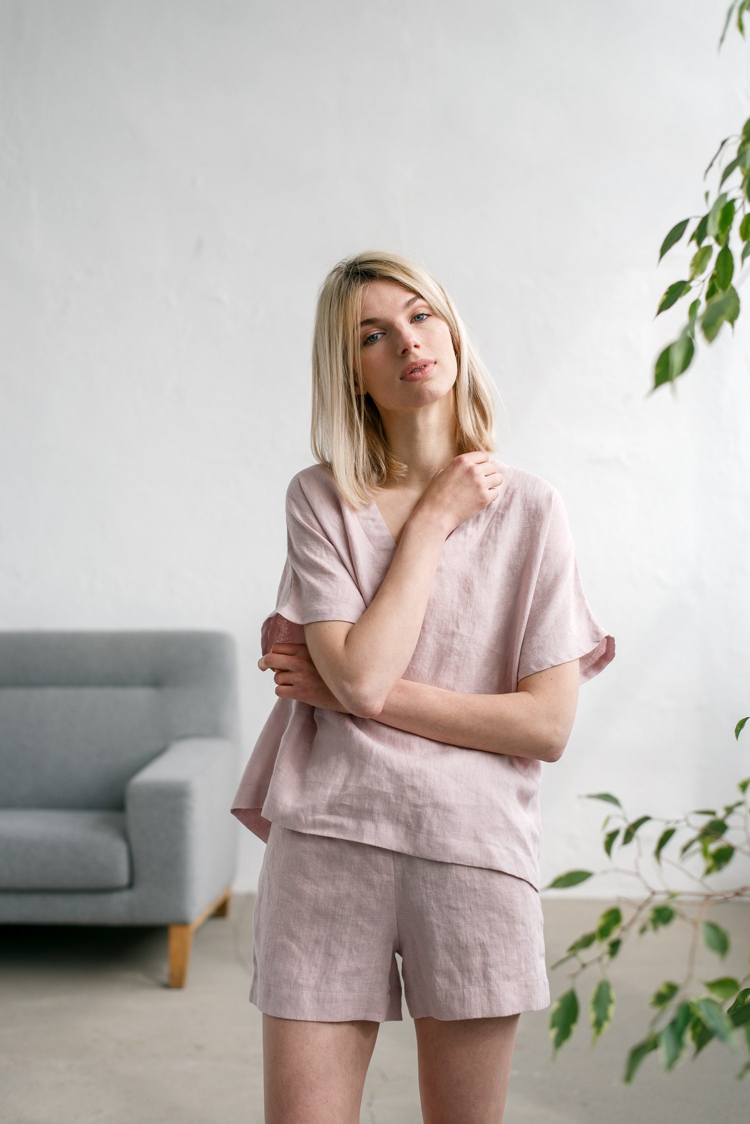 Linen Pajama Set / Sleepwear Set / Linen Pyjamas/ Linen V Neck - Etsy ...