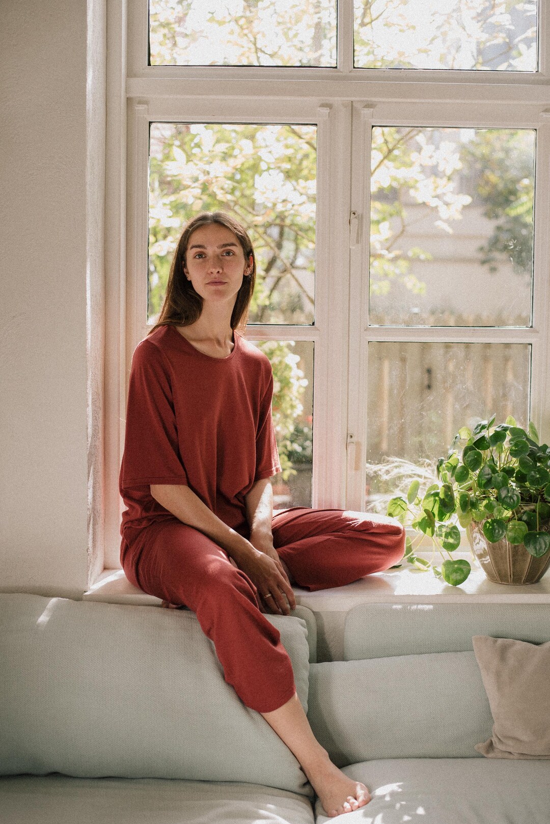 Merino Wool Thermal Loungewear, Terracotta Matching Set for Women ...