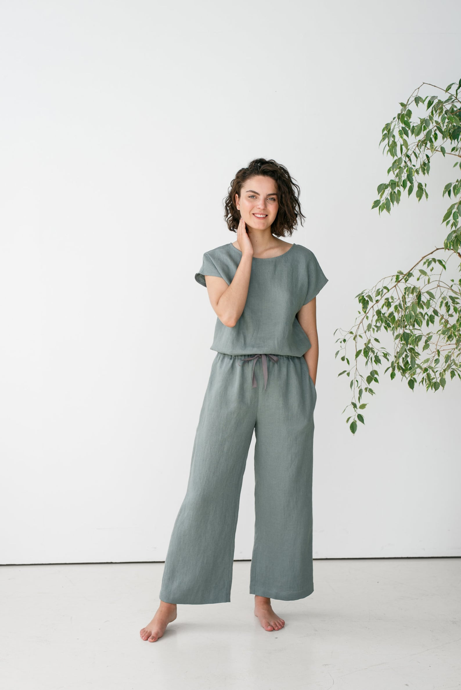 Wide Leg Pants Linen Linen Pyjamas Linen Sleepwear | Etsy