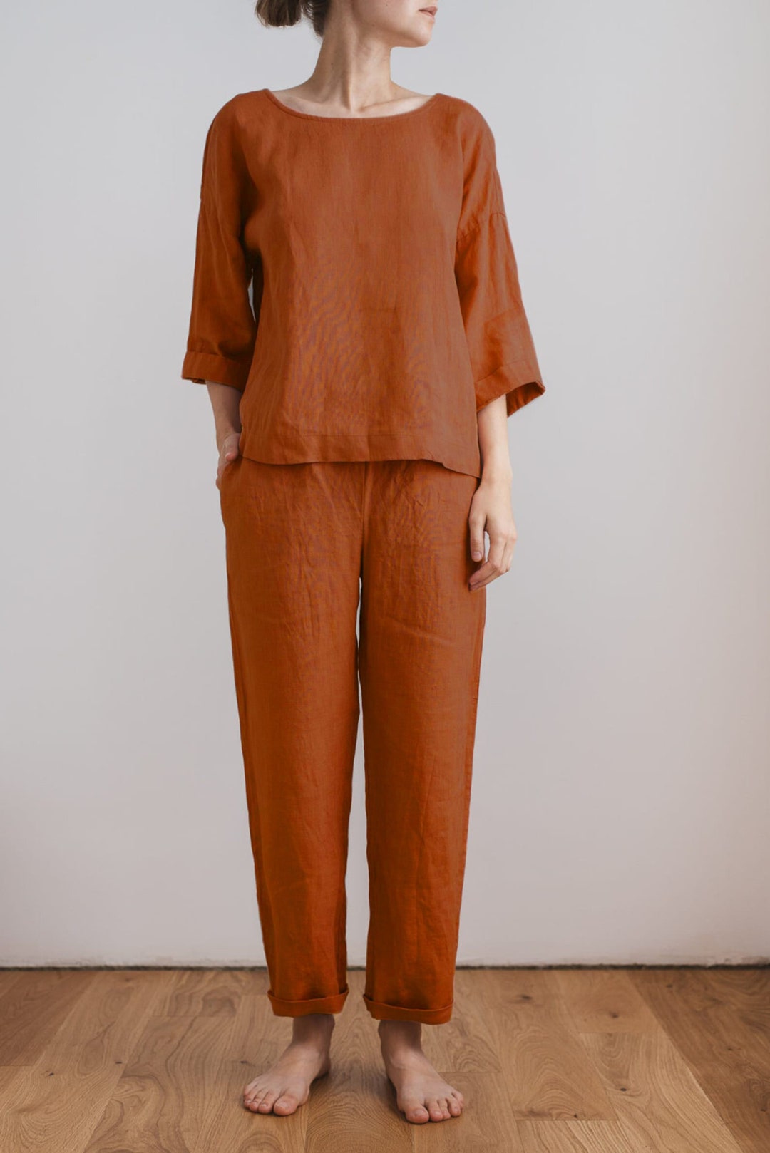 Linen Night Wear/ Long Sleeve Pajama/ Linen Sleepwear/ Linen Pajama Set ...