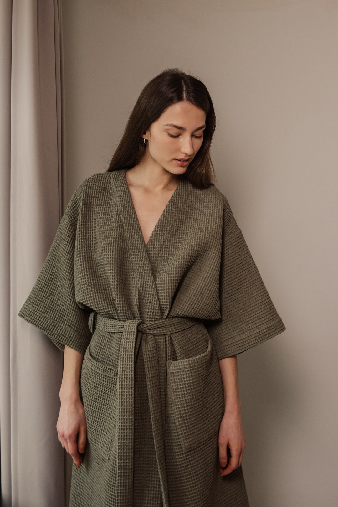 Cotton Waffle Robe for Women - Absorbent Waffle Bath Robe - Moss Green ...
