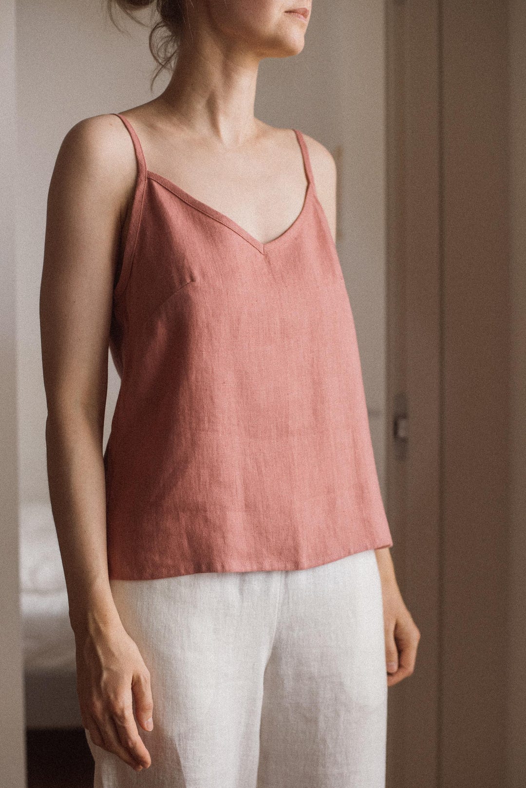 Ready to Ship, Soft Salmon Linen Top Size S, Sleeveless Linen Top, Pink ...