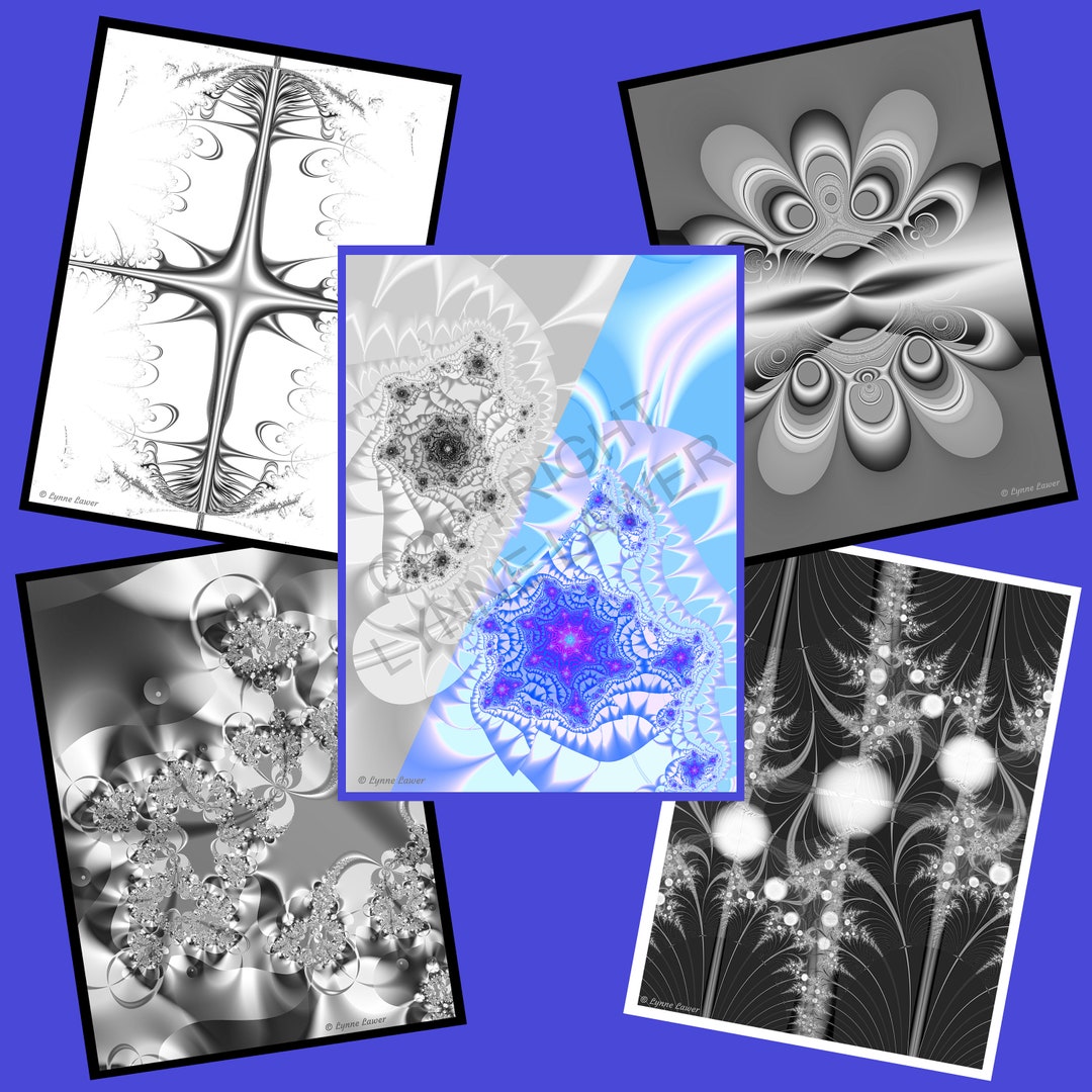 Icy Lace Printable Greyscale Fractals | 5 Different Fractals ...