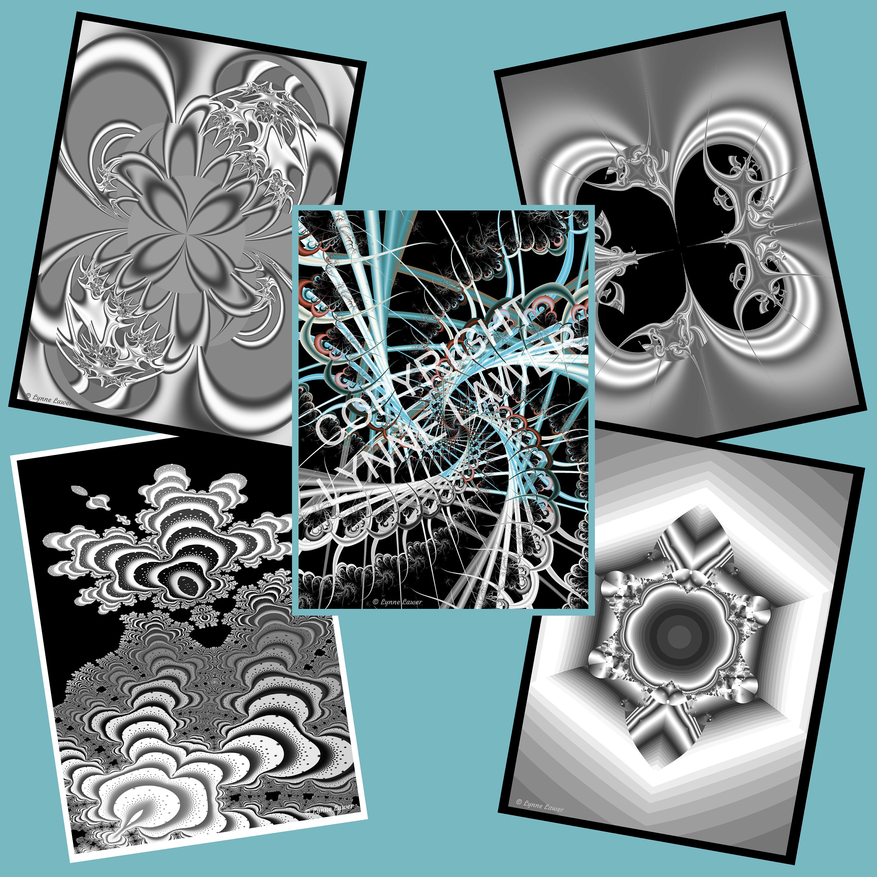 Rollercoaster Printable Greyscale Fractals | 5 Different Fractals ...