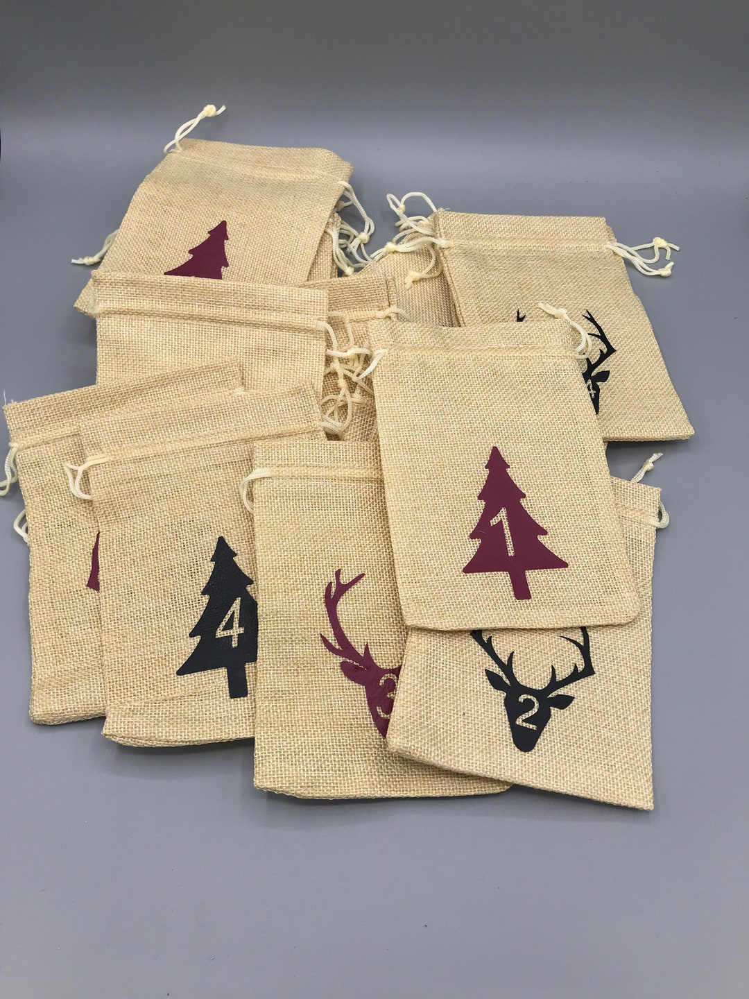 Advent Calendar Bags Made of Jute With Motifs Black Red Dimensions of ...