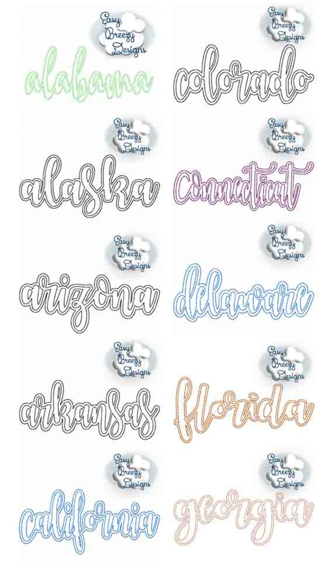 Bundle LC States - 50 Lowercase Script State Names in Raggy Applique ...