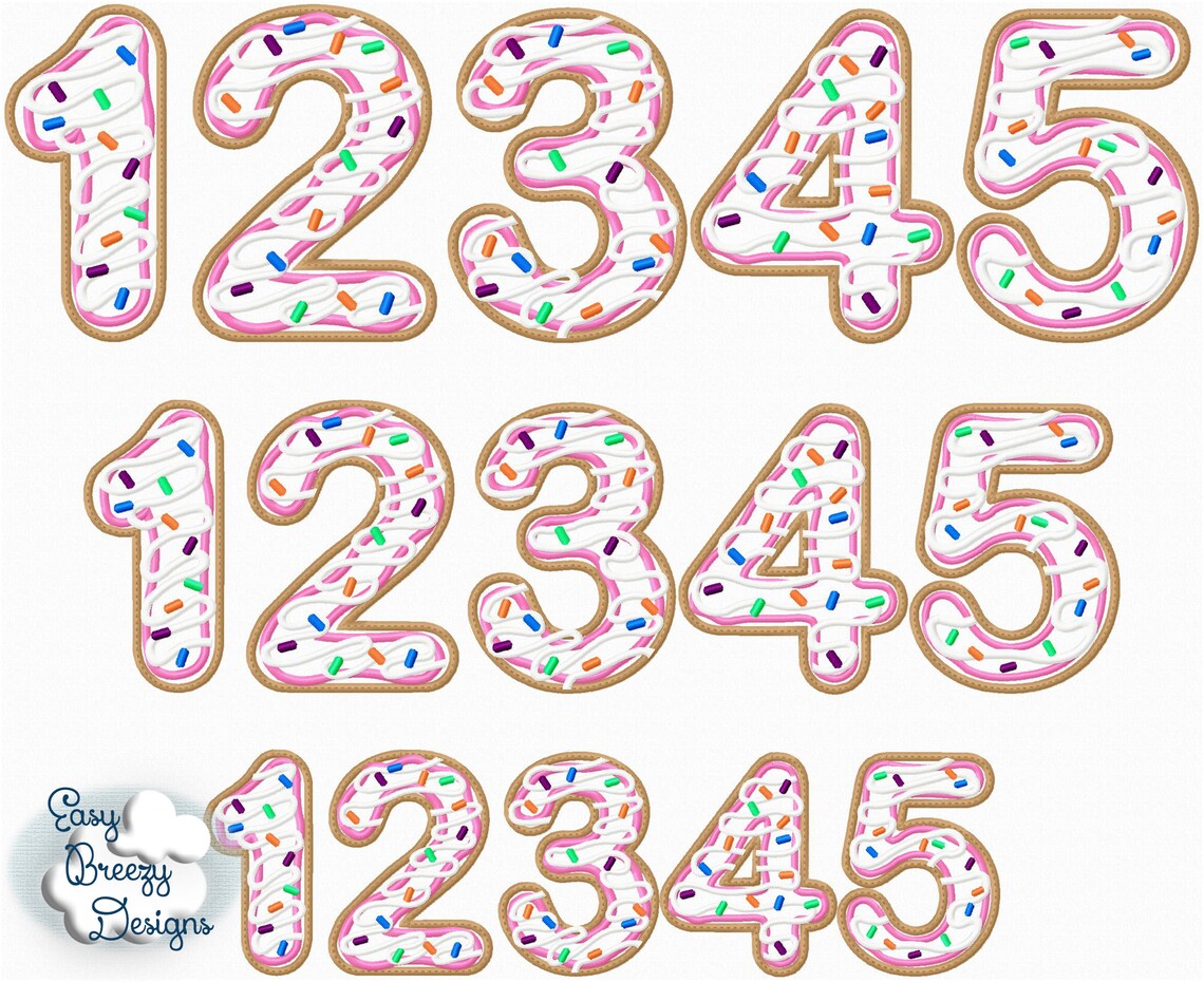 Donut Applique Numbers - Donuts With Sprinkles Applique Numbers ...