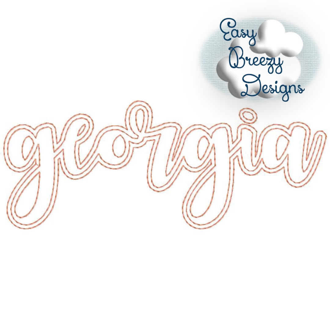 Script Georgia Outline Applique, Georgia Raggy Applique, Lowercase ...