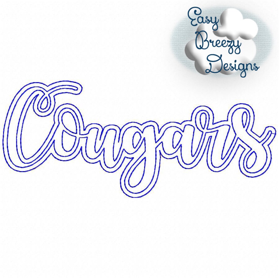 Script Cougars Raggy Applique, Team Name Outline Applique, Raggy Applique, Sports Design ...
