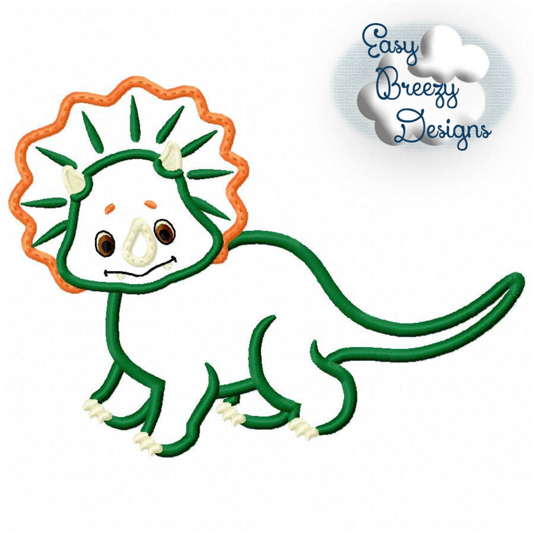 Dino Tri Applique, Boy Dinosaur Triceratops Applique Embroidery Design ...