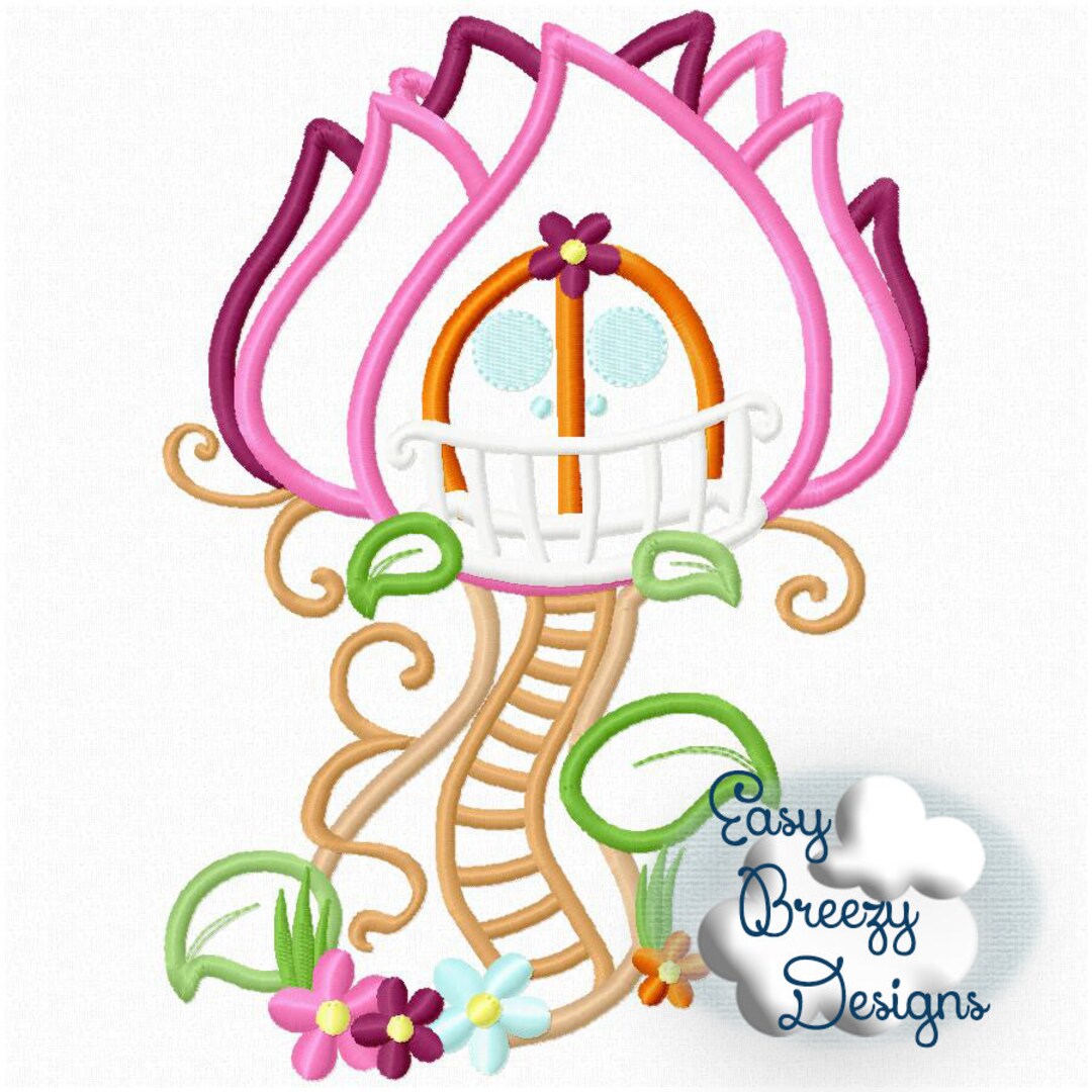 Fairy House Applique, Fairy Life Flower House, Fairy Tale Applique ...