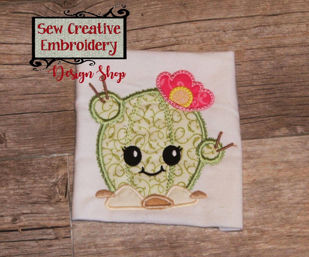 Lovely Cactus Applique Design, Two Versions, Three Sizes Each, Flower ...