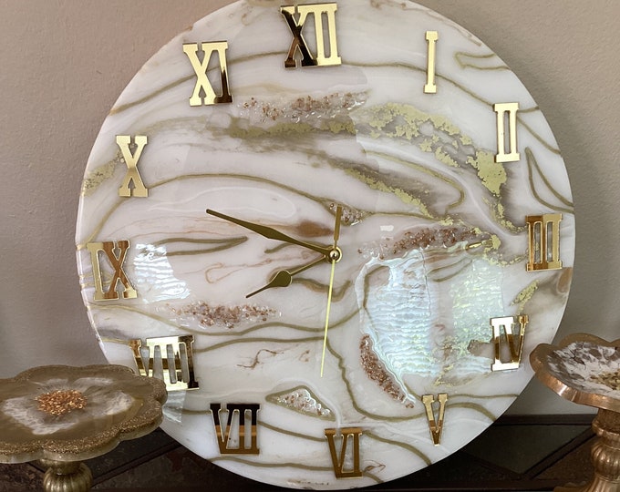 Handmade Clock in White, Gold and Clear and Gold Crystals 14” - Etsy
