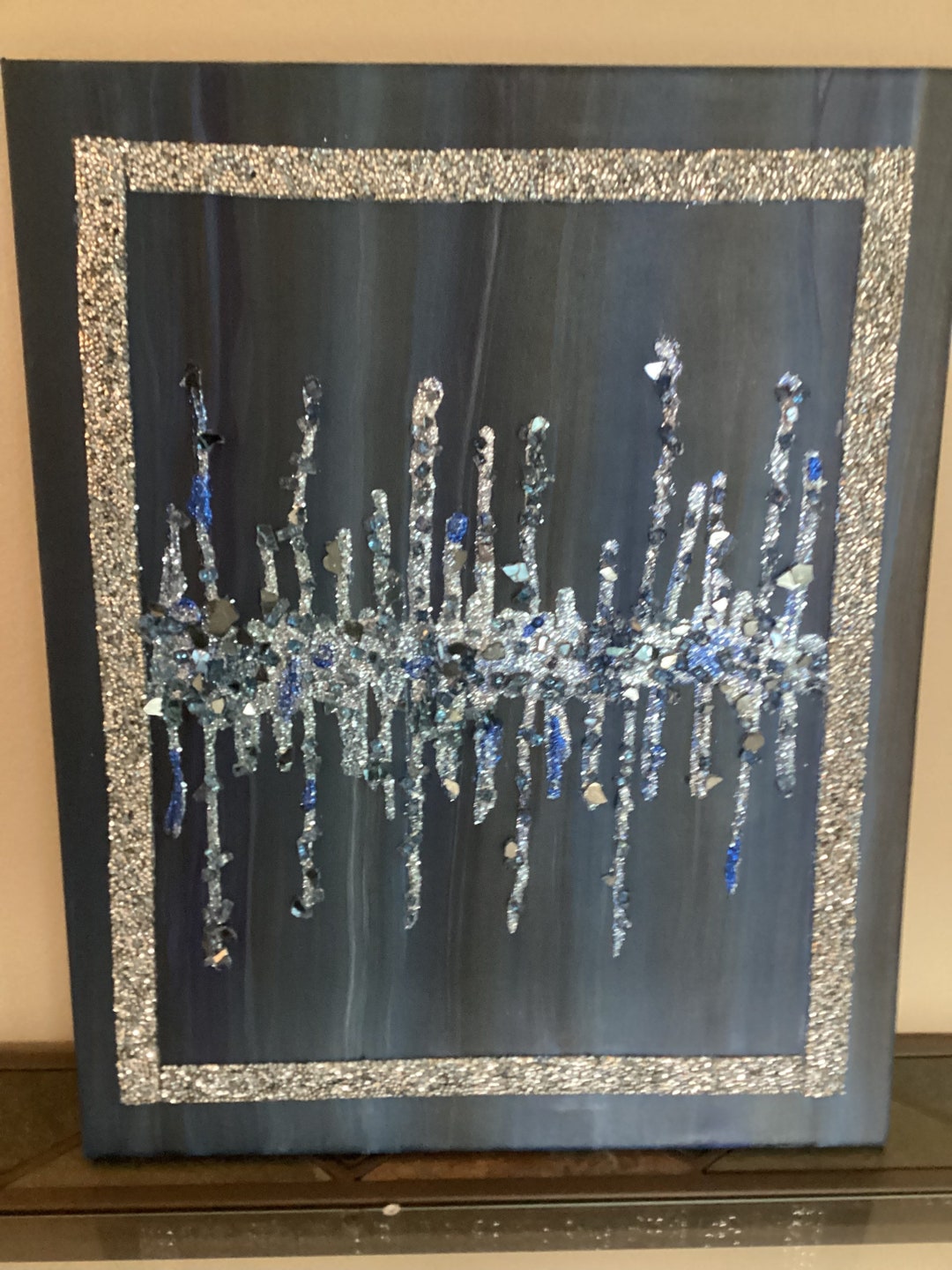 16”x 20” Wall Art, Dark Blue Hues Matte Acrylic Paint With Light Blue ...