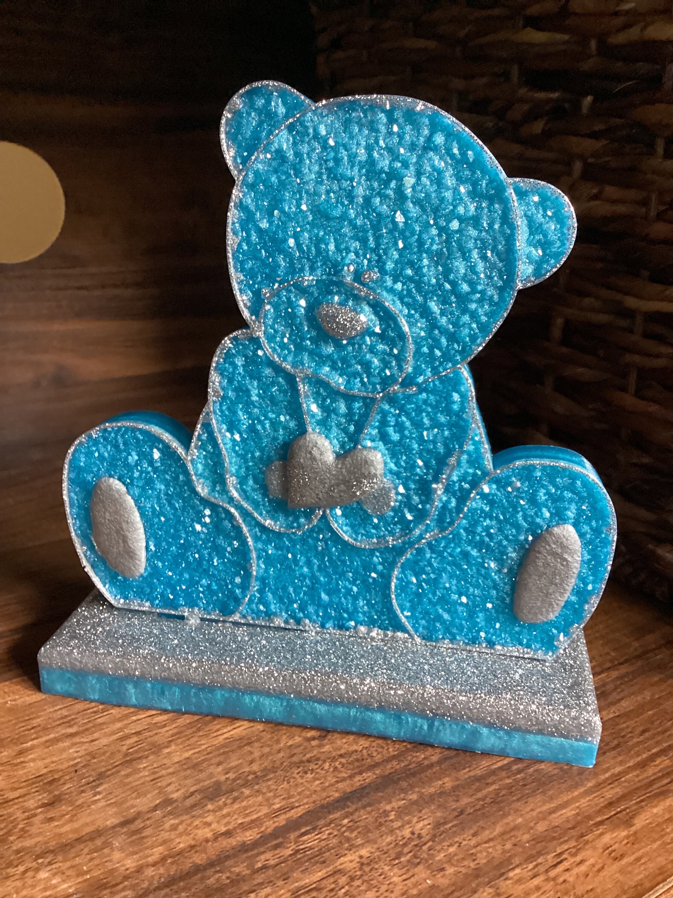 Handmade LIGHT UP Blue Teddy Bear on Stand Home Decor - Etsy