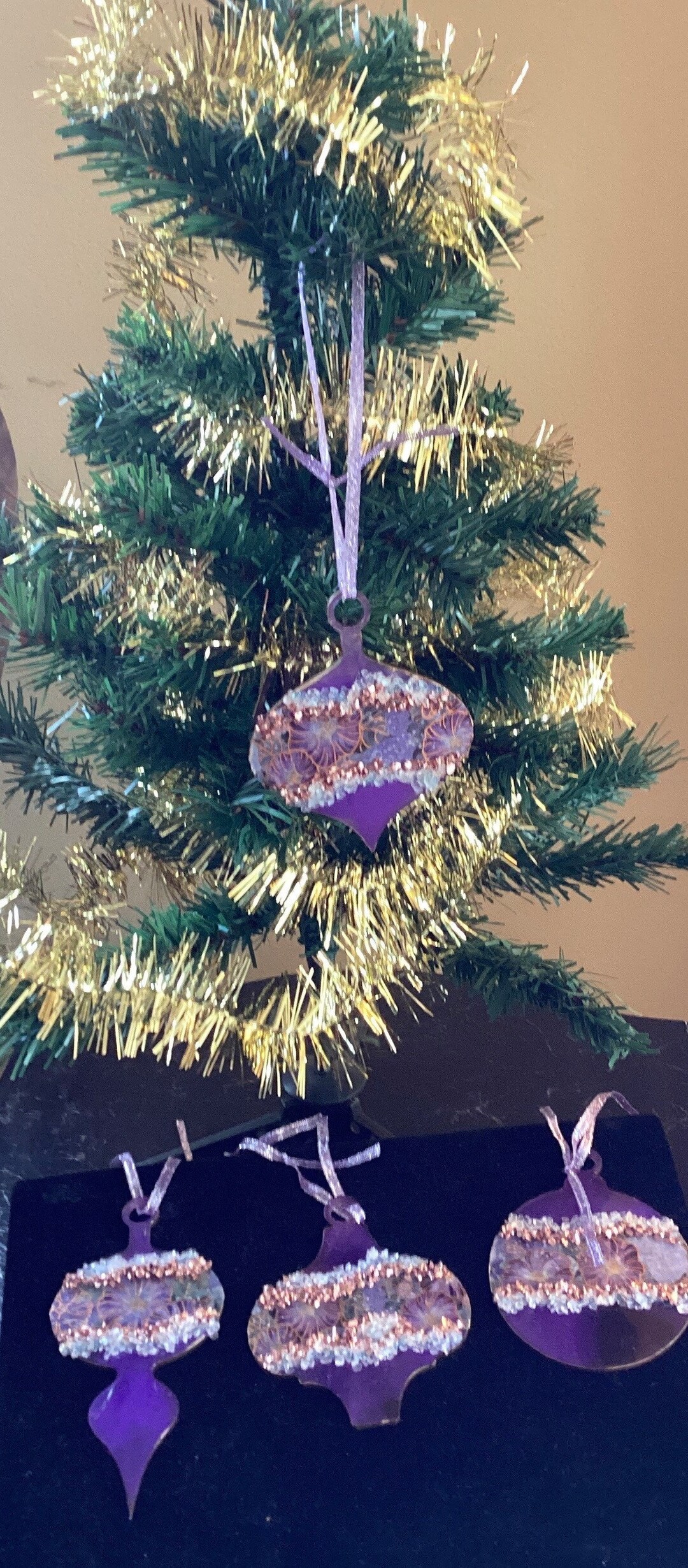 Handmade Geode Style Christmas Tree Ornaments Rose Gold and Purple ...