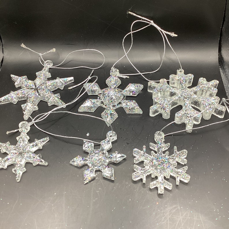 Two Different Sets Clear and Silver Glitter Snowflake Christmas ...