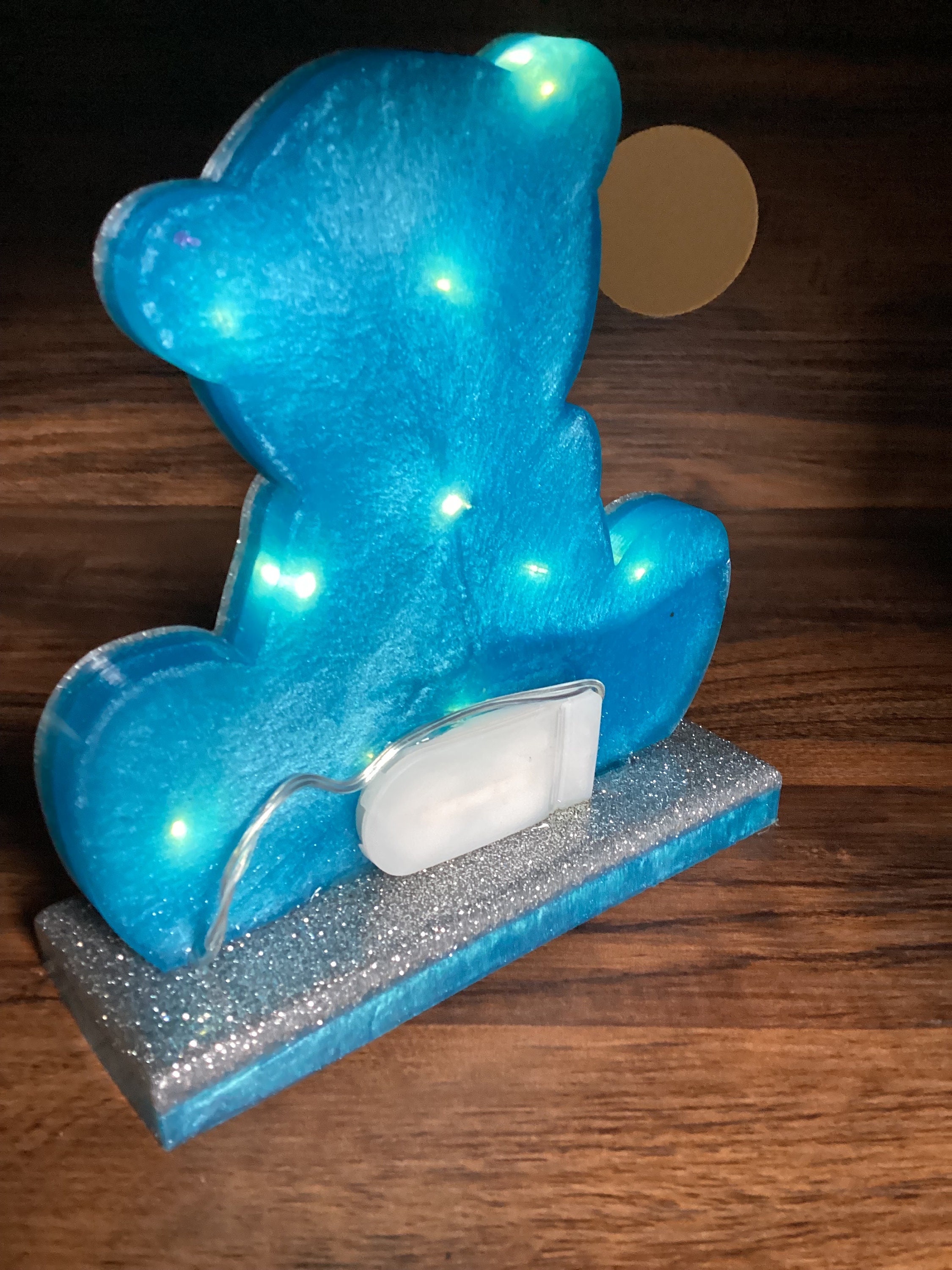 Handmade LIGHT UP Blue Teddy Bear on Stand Home Decor - Etsy