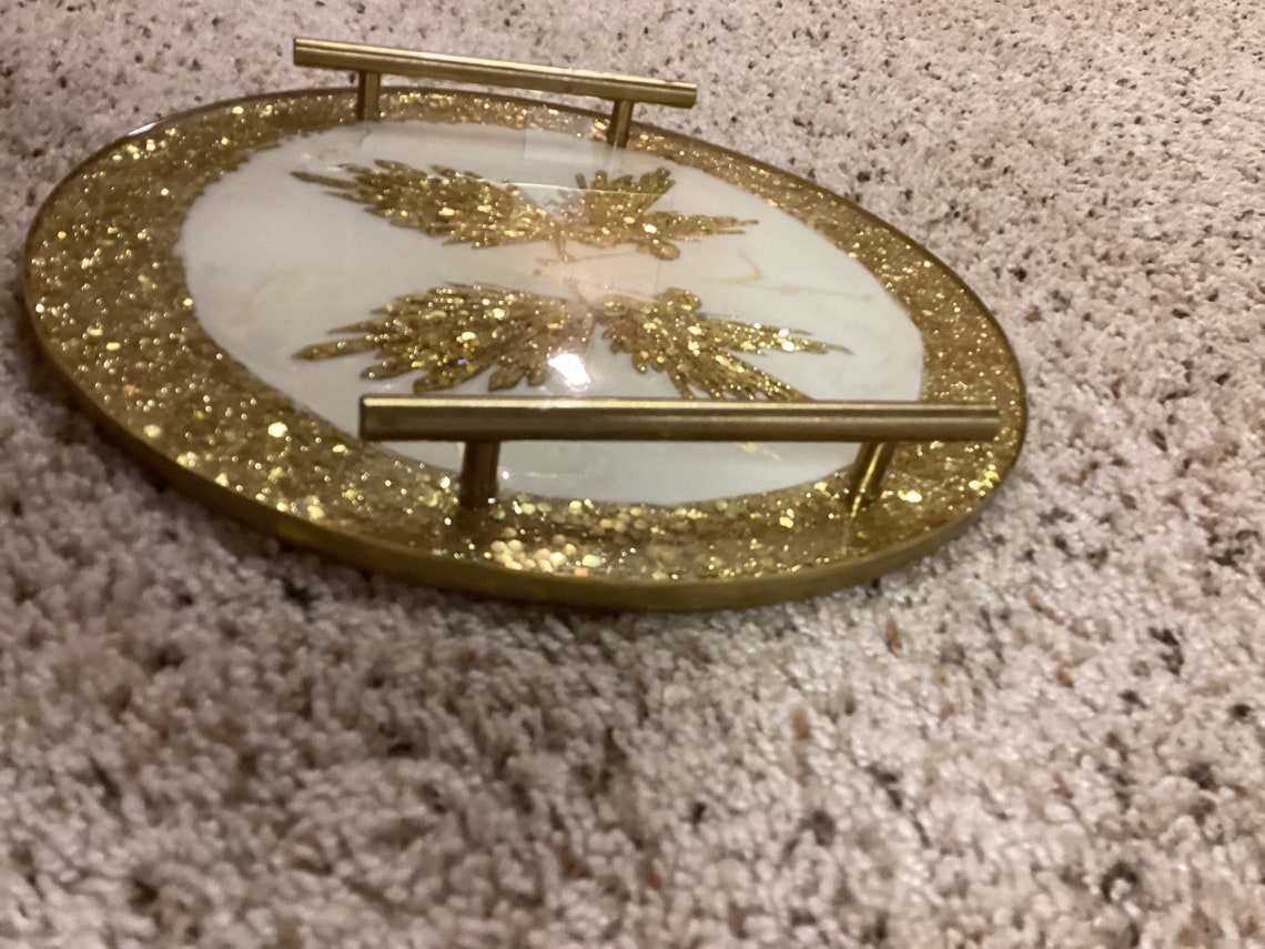 11.5” Round Serving Tray in Gold With Angels, Religious Tray - Etsy