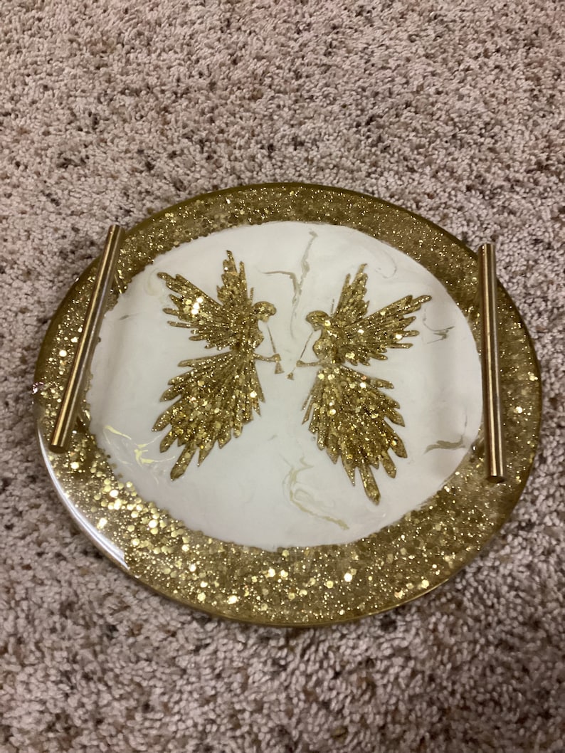 11.5” Round Serving Tray in Gold With Angels, Religious Tray - Etsy