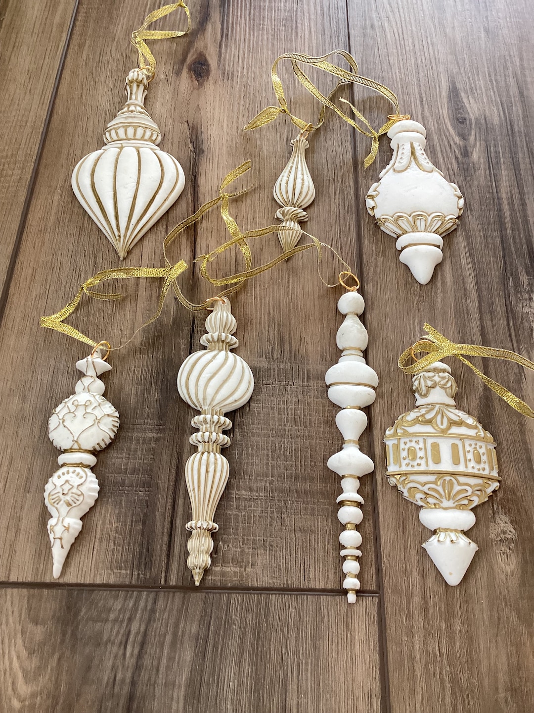 Handmade Victorian Style Christmas Tree Ornaments in White With Gold ...
