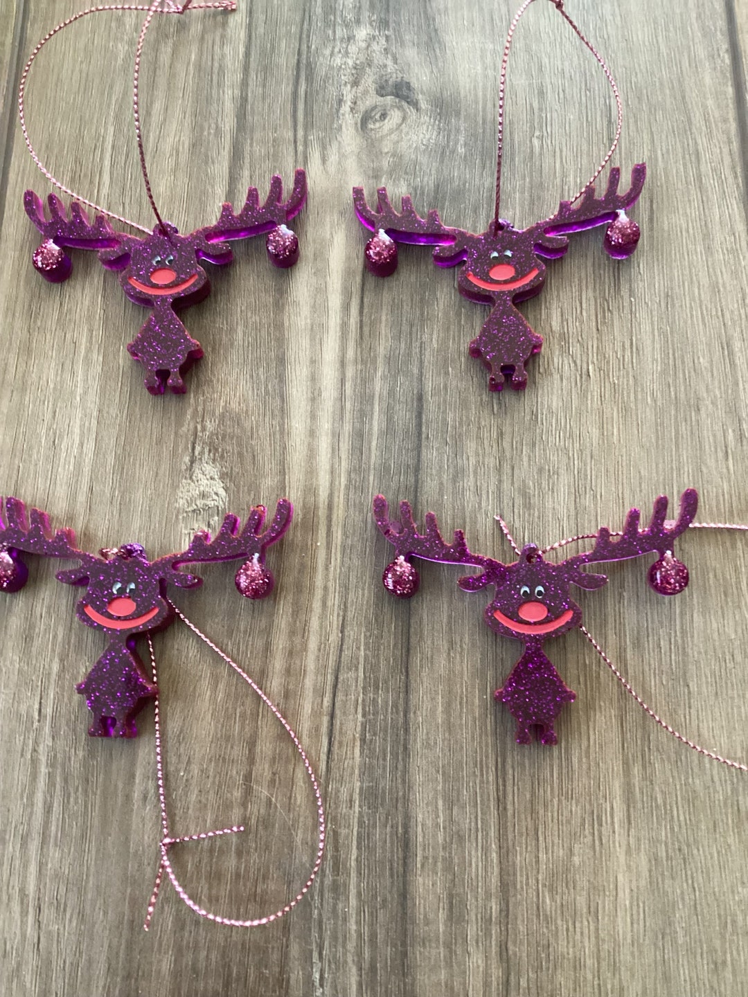 Comical Purple Glitter Reindeer Christmas Ornaments Set of 4 - Etsy