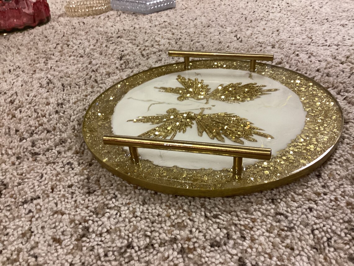 11.5” Round Serving Tray in Gold With Angels, Religious Tray - Etsy
