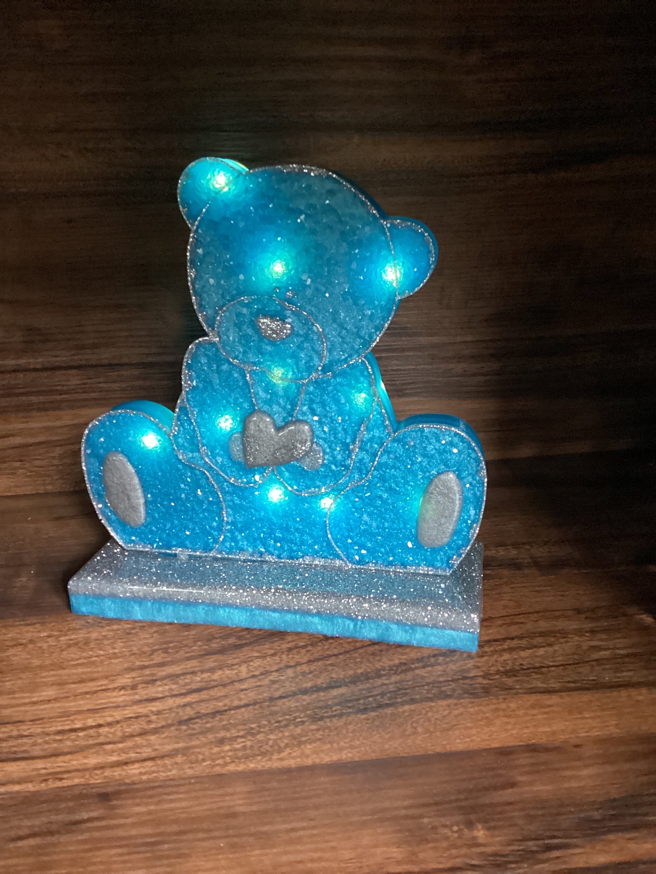 Handmade LIGHT UP Blue Teddy Bear on Stand Home Decor - Etsy