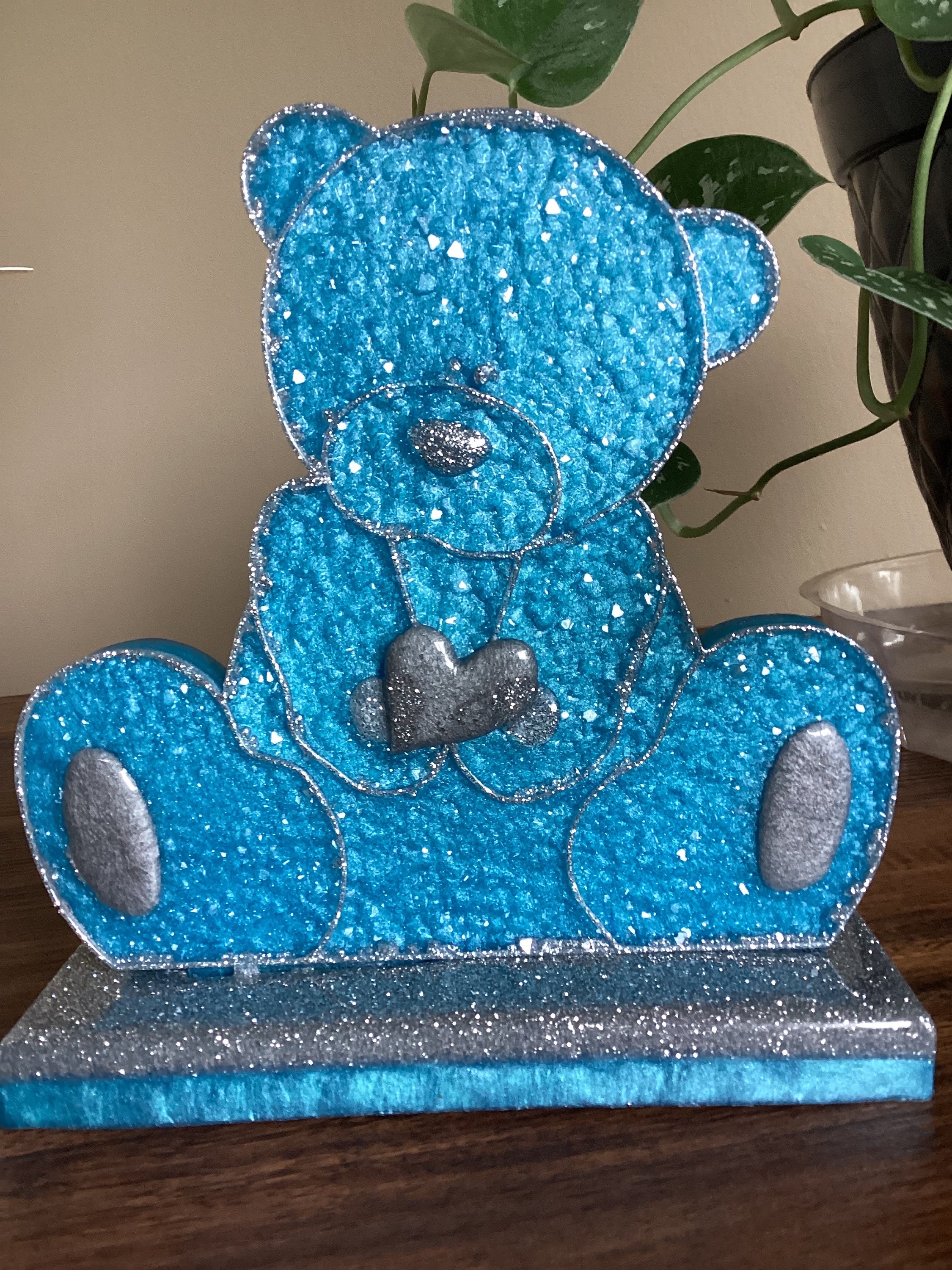 Handmade LIGHT UP Blue Teddy Bear on Stand Home Decor - Etsy