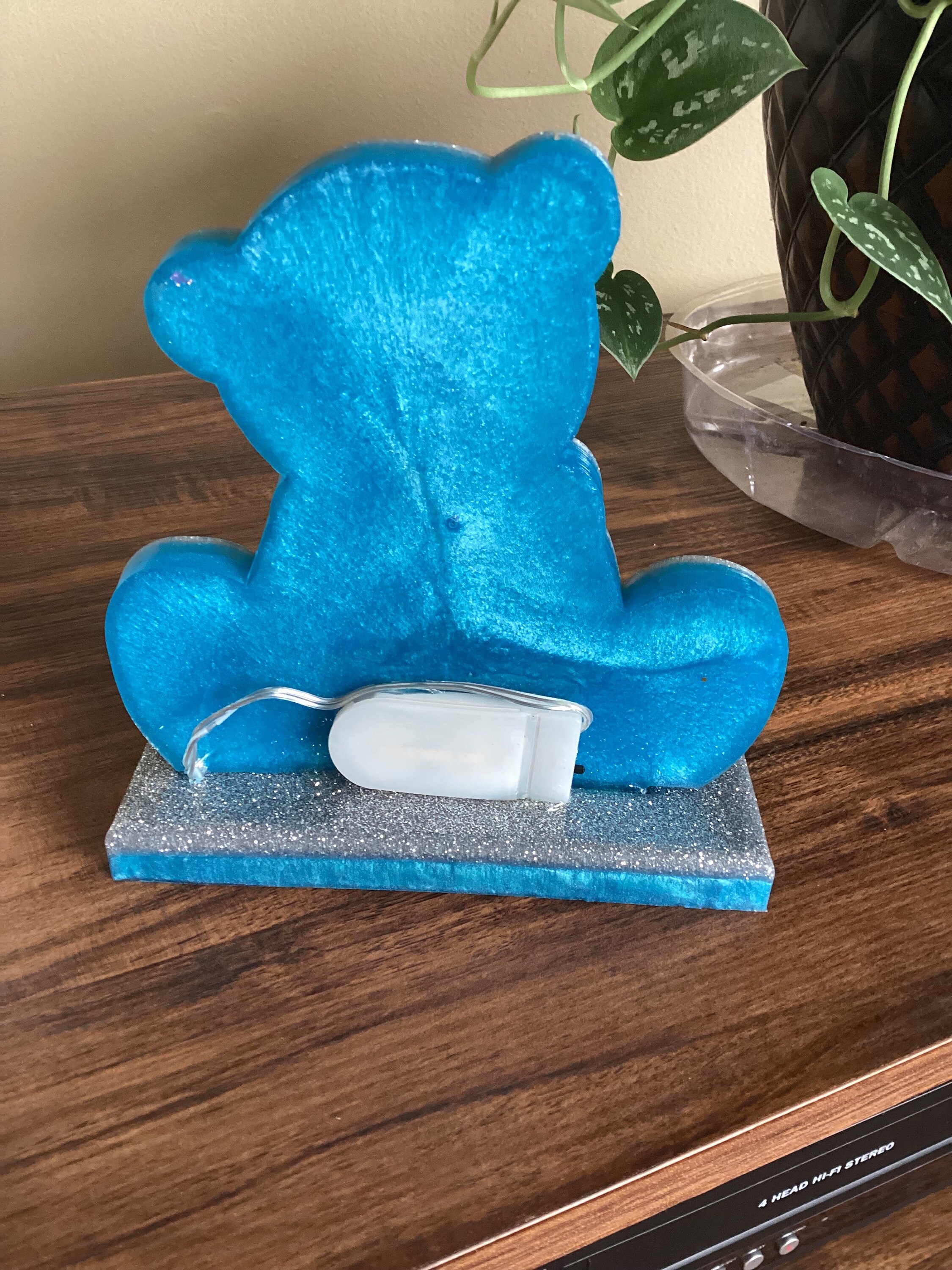 Handmade LIGHT UP Blue Teddy Bear on Stand Home Decor - Etsy