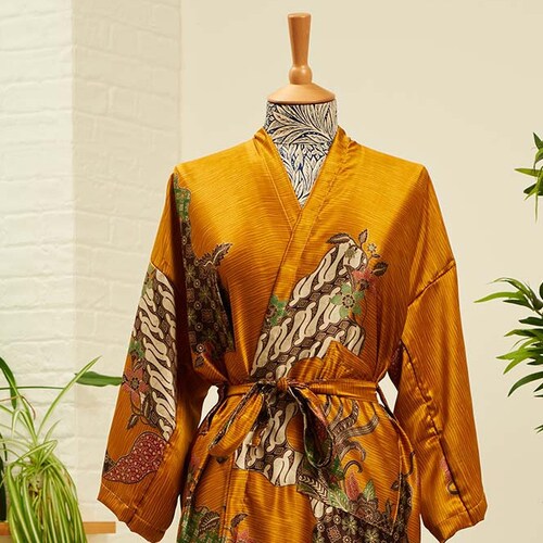 Golden Hour Silk Blend Kimono Robe Dressing Gown Vintage | Etsy