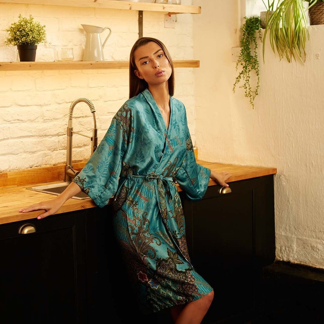 Silk Blend Kimono Robe, Valentines Day Gift, Silk Sleepwear, Vintage ...