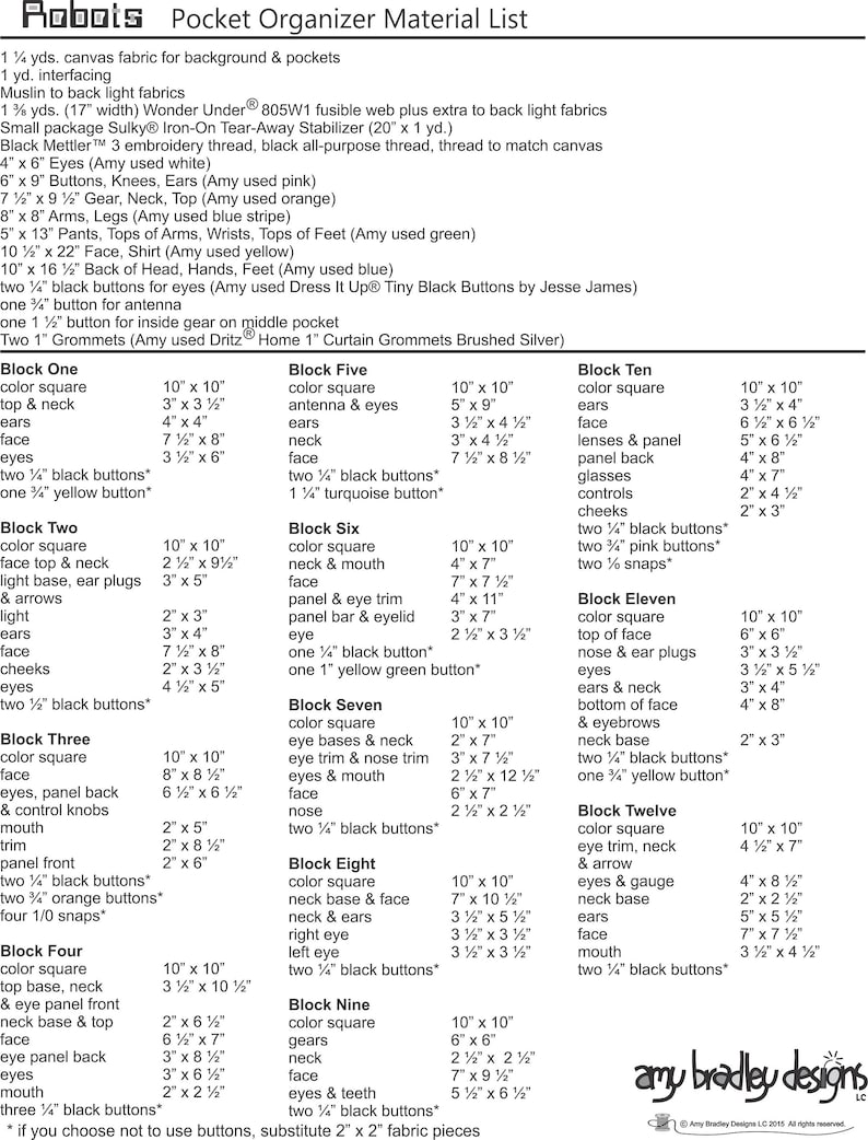 Robots Quilt & Pocket Organizer Download Pattern - Etsy