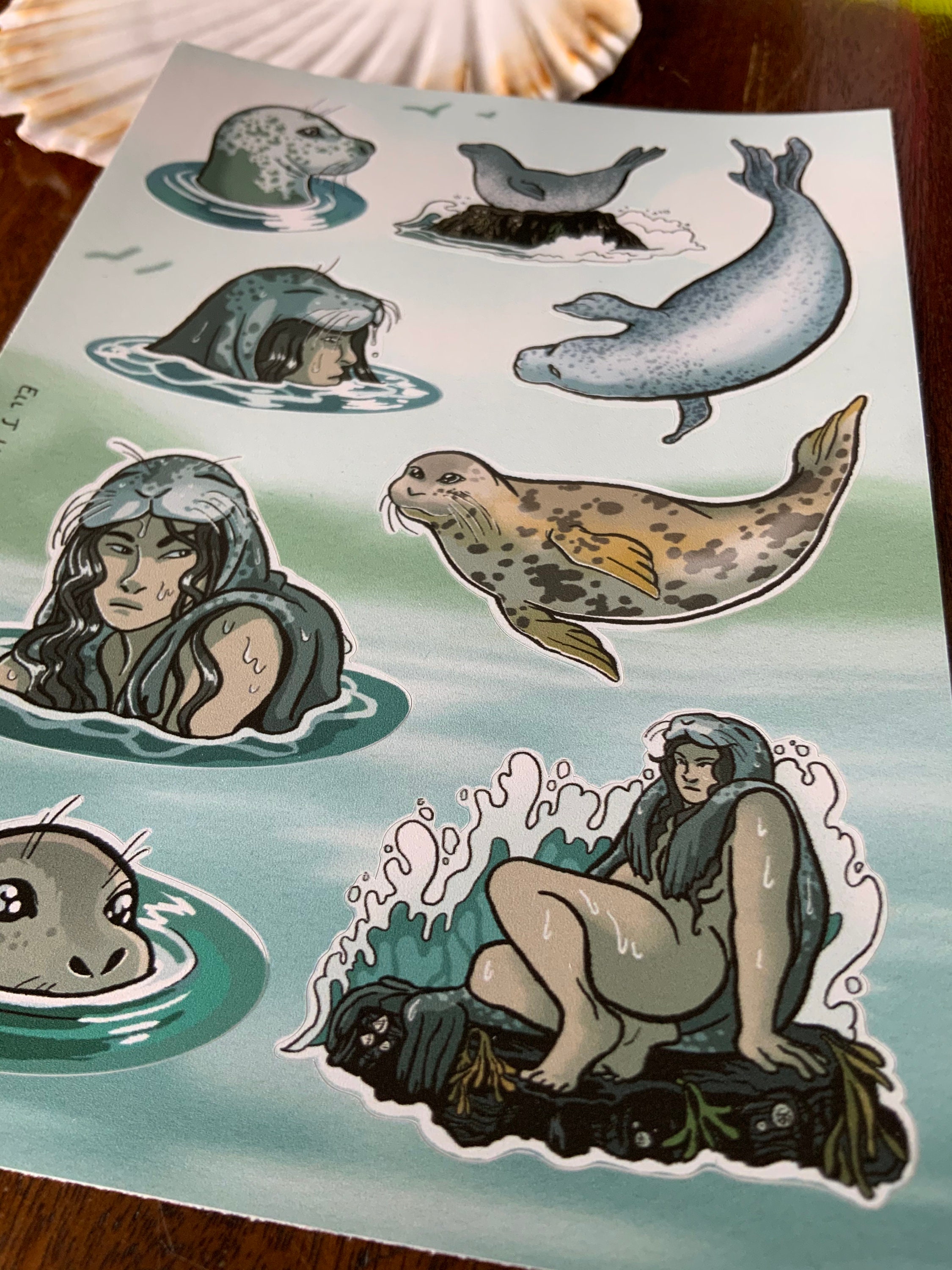 Scottish Folklore Selkies Sticker Sheet, 8 Seal Folk Stickers on A6 ...