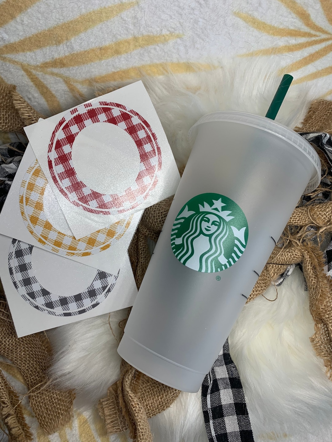 DECAL ONLY Starbucks Venti Cold Cup Decal Buffalo Plaid Decal Circle ...