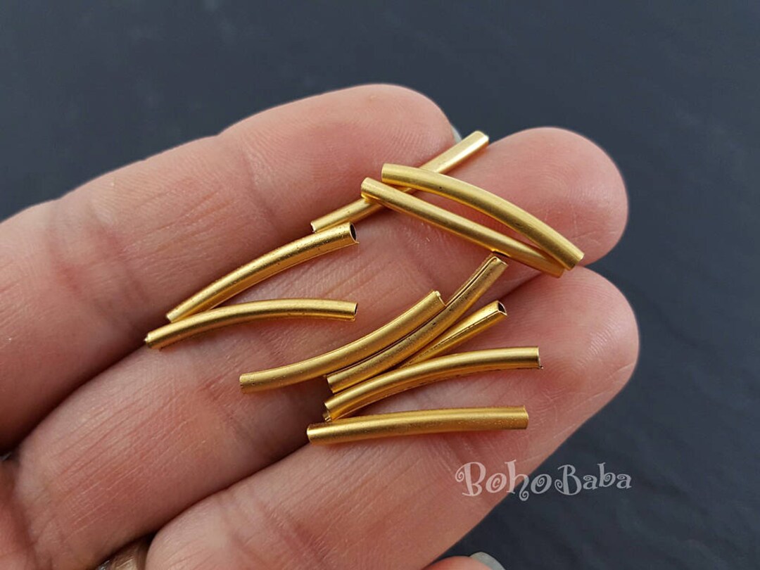 Curved Tube Beads, Gold Tube Beads, Spacer Tubes, Curved Tube, Jewelry ...