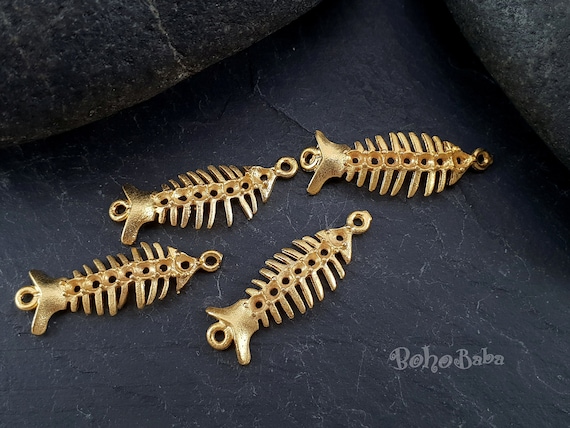 Mini Fishbone Charms Mini Fish Bone Pendants Gold Fish | Etsy
