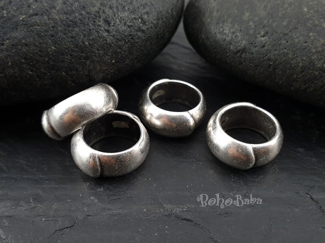 4 Pc Large Hole Beads, Silver Spacer Beads, Silver Hoop Beads, Silver ...