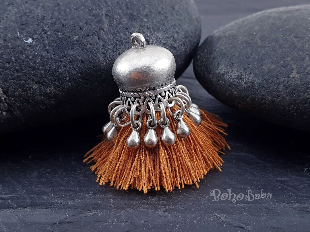 Burnt Orange Cotton Tassel, Crystal Beaded, Tassel Jewelry Findings ...