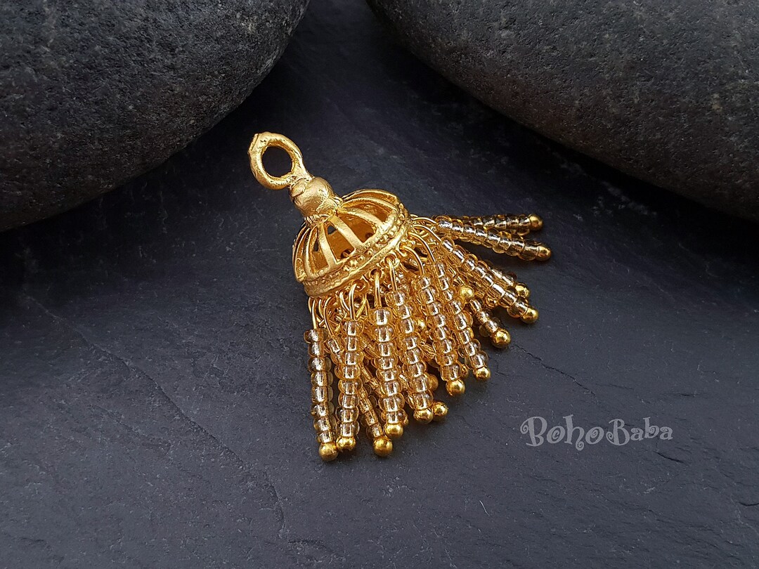 Mini Tassel, Golden Yellow Tassel, Seed Beaded Tassel, Gold Tassel ...