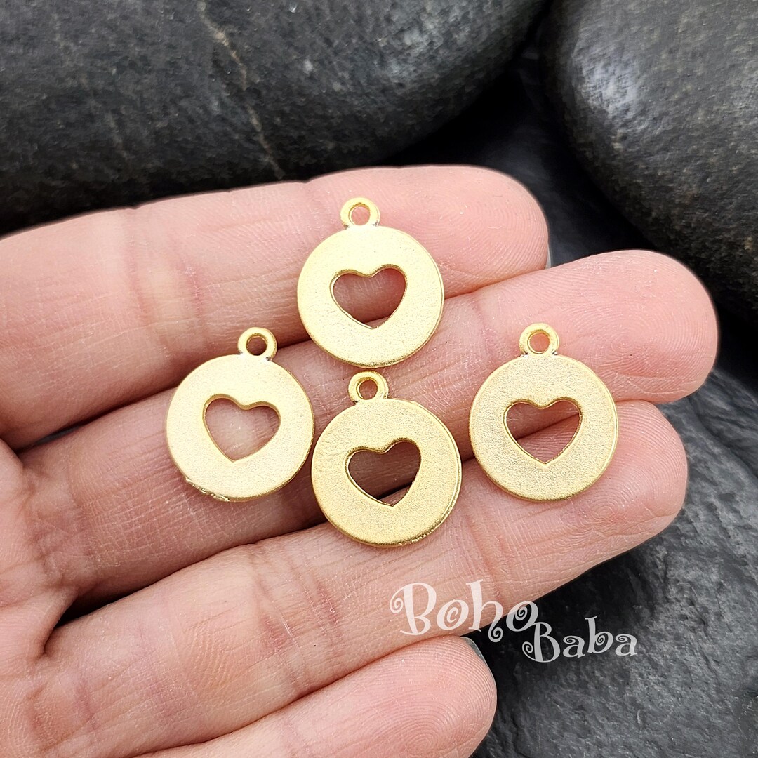 Matte Gold Plated Heart Charms, Cut Out Heart Charms, Heart Pendant ...