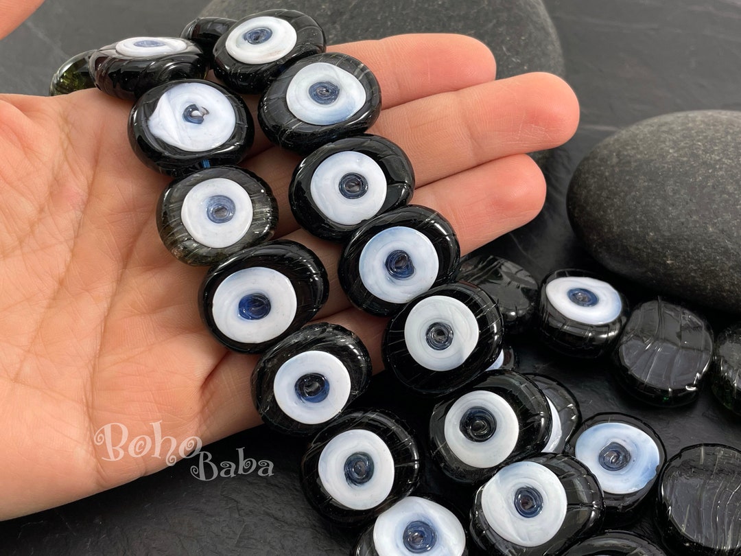 Traditional Turkish Evil Eye Beads, Artisan Handmade Black Glass Evil ...
