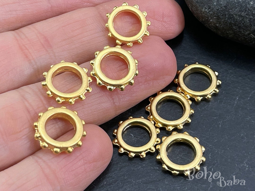 Large Gold Beads, Gold Hoop Beads, Gold Spacer Beads, Large Hole Beads ...