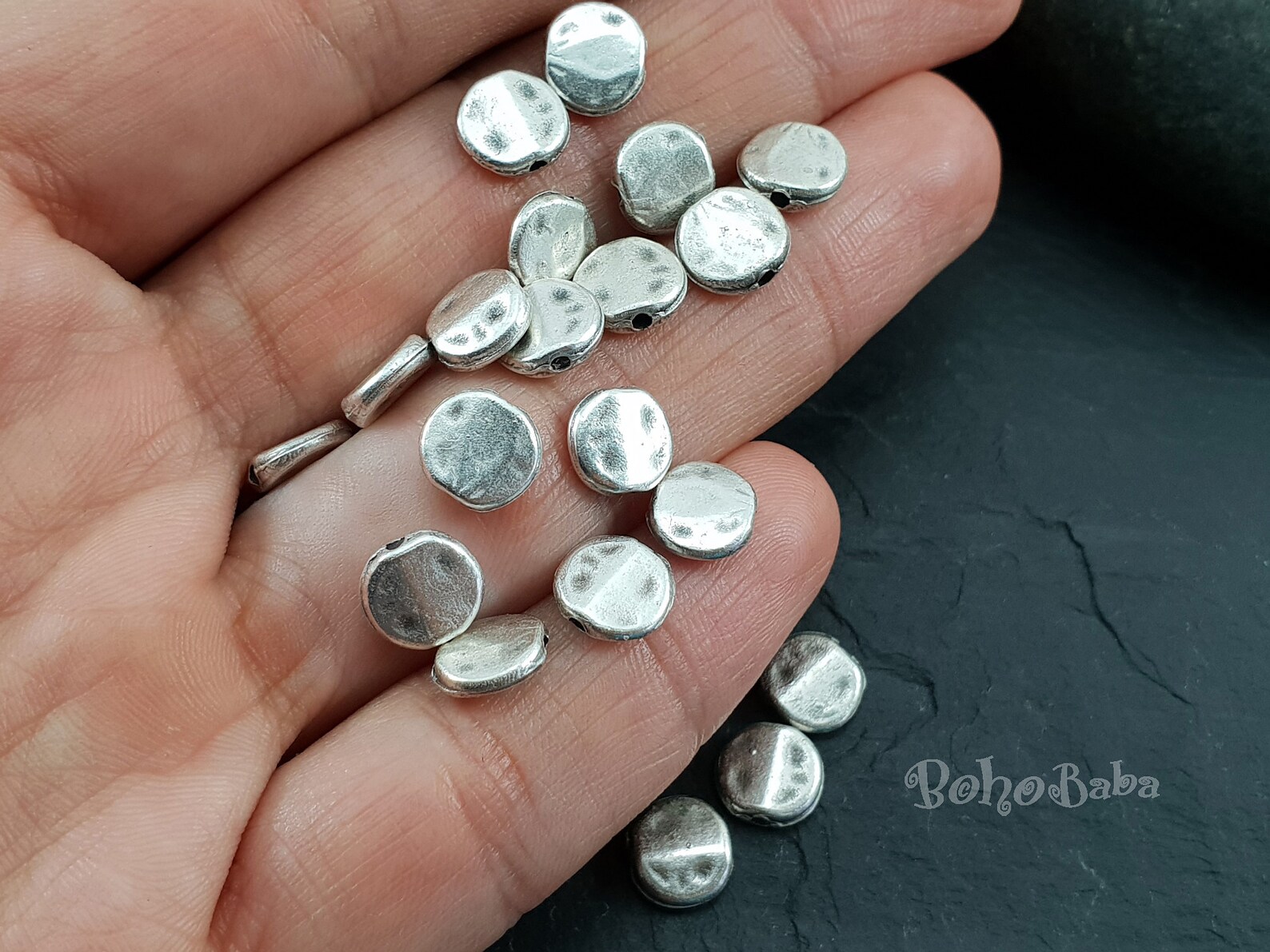 Hammered Beads, Disc Spacer, Silver Spacer Beads, Round Beads, Silver ...