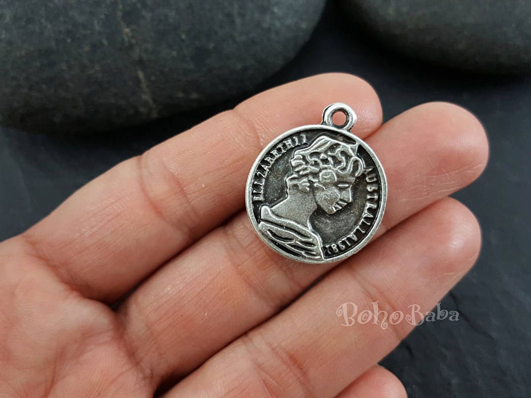 Silver Coin Charms, Large Silver Coin Medallion Pendant, Coin Findings ...