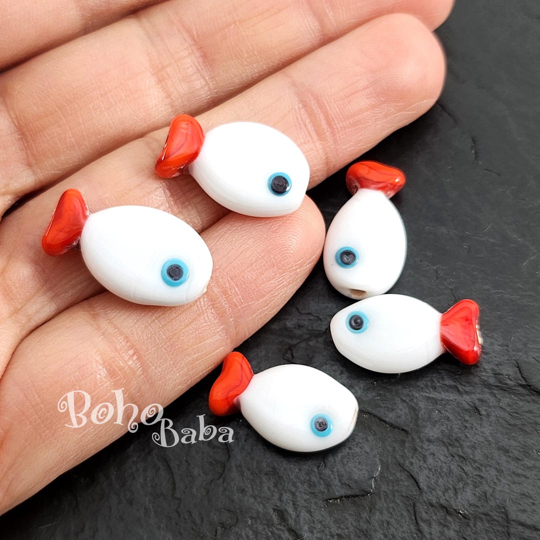 Handmade Murano White Fish Bead, Glass Red Fish Charm, 1pc - Etsy