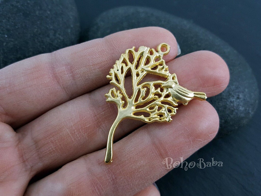Gold Tree Charms, Tree of Life Charms, Bird on a Tree Charms, 1pc - Etsy
