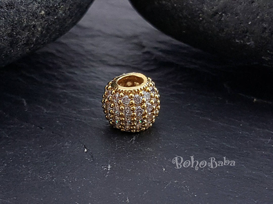 Gold Plated Round Micro Pave Beads, Rhinestone Shamballa Ball Beads ...